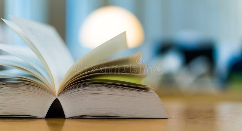 Open Book Lying on the Table in the Library Stock Photo - Image of ...