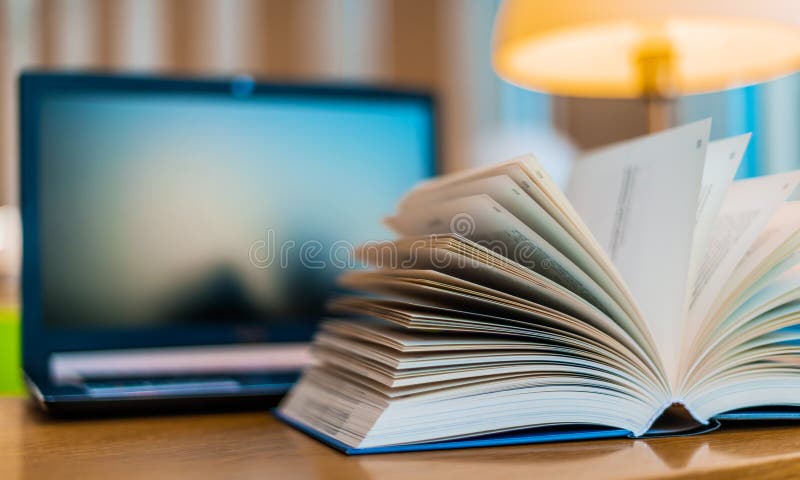 Open Book Lying on the Table in the Library Stock Photo - Image of ...