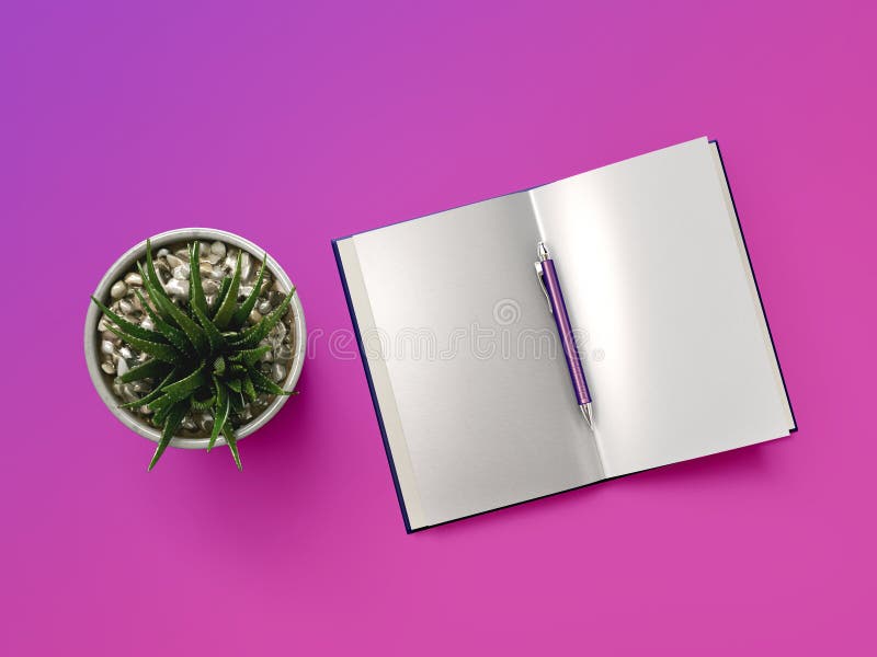 Open Book Mockup with Pen, Shadow, Booklet on Colorful Gradient ...