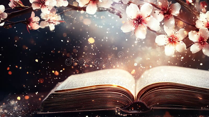 Open Book, Magic, Blossoms, Dark, Spring, Fantasy, Background ...