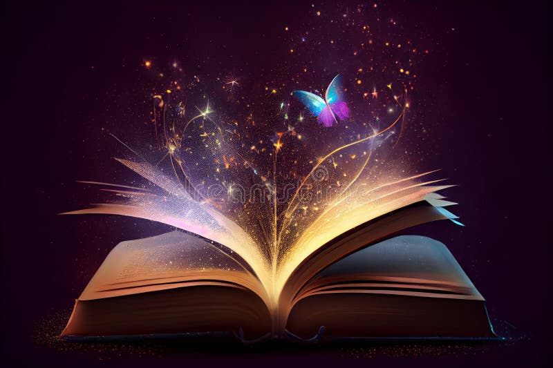 Open Book with Magic Flying Butterflies and Firework. Generative AI ...