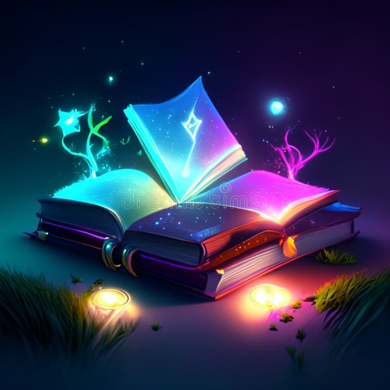 Open Book with Magic Glowing Lights. Vector Illustration in a Cartoon ...