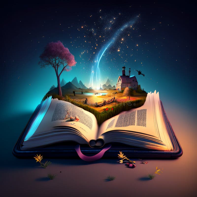 Open Book with Magic Landscape on the Pages. Vector Illustration for ...