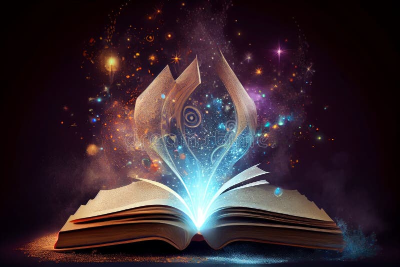 Open Book with Glowing Magic Symbol. Fairy Tale Concept Stock ...