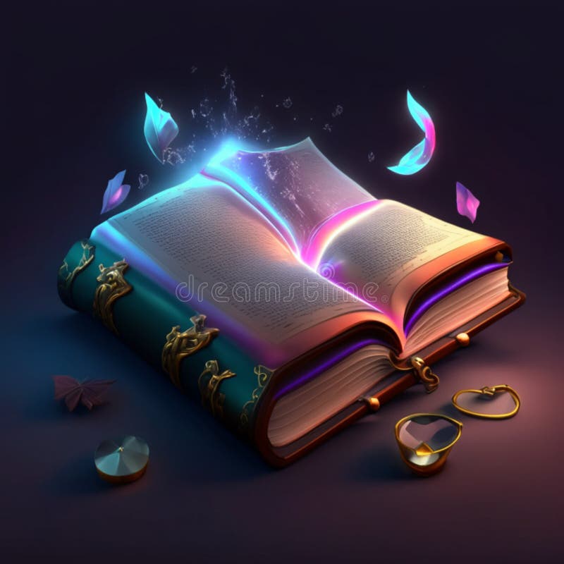 Open Book with Flying Clouds in the Sky. Vector Cartoon Illustration ...