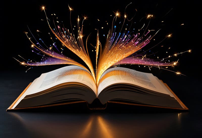 An Open Book with Magic Sparkles, Inspiring Knowledge. Generative AI ...