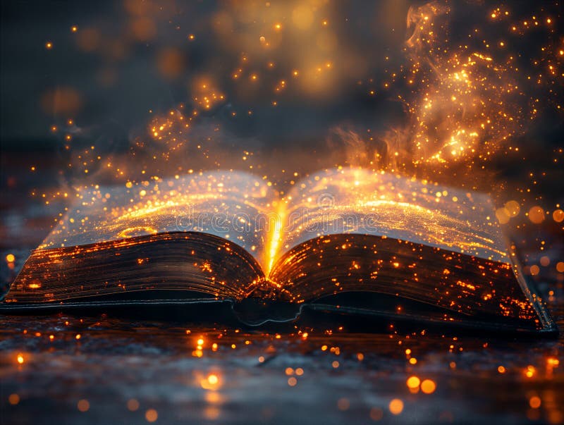 Open Book with Magic Sparks and Smoke. Generative AI Stock Image ...