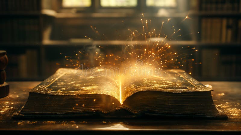 Open Book with Magic Sparks and Smoke. Generative AI Stock Image ...