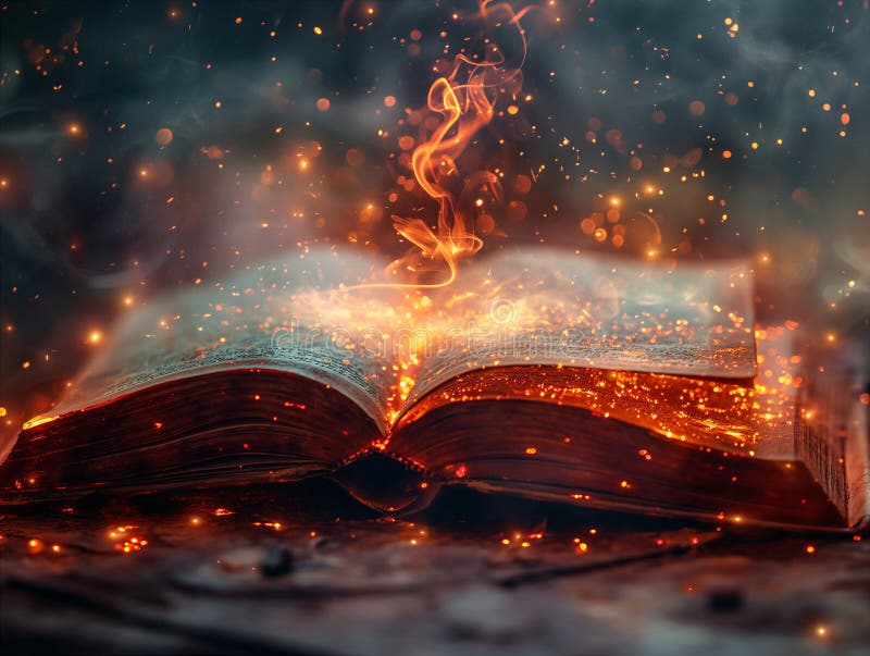 Open Book with Magic Sparks and Smoke. Generative AI Stock Image ...