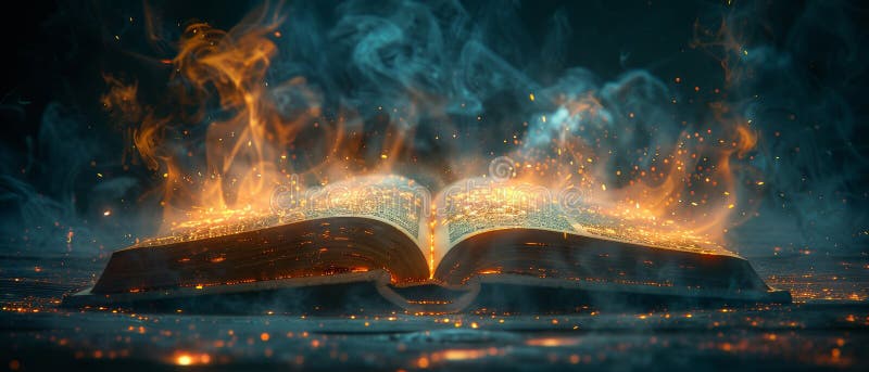 An Open Book with a Magical Fantasy. Night View Illustration with a ...