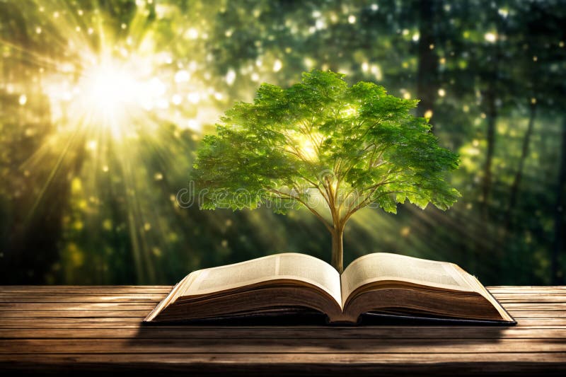 Open Book with Magical Green Tree Stock Photo - Image of fantasy ...