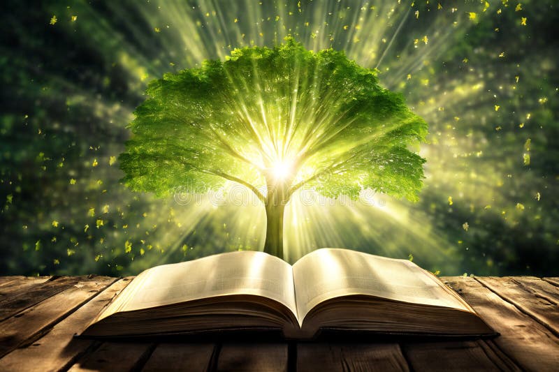 Open Book with Magical Green Tree Stock Image - Image of grow, learning ...