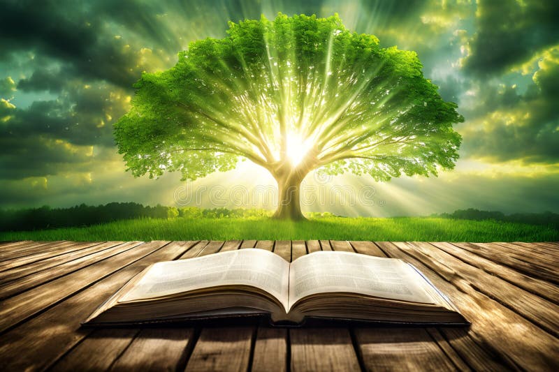 An open book with a tree stock vector. Illustration of sheets - 39485220