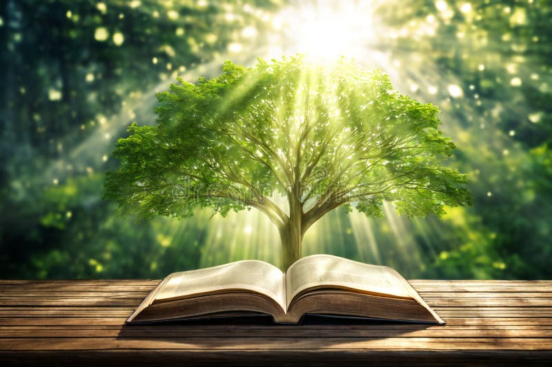 Open Book with Magical Green Tree Stock Image - Image of ecology, green ...