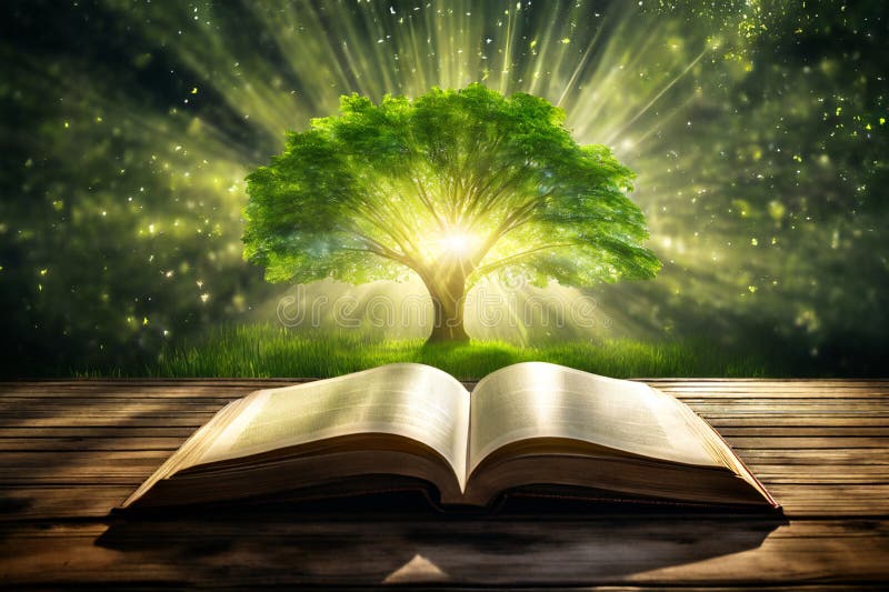 Open Book with Magical Green Tree Stock Image - Image of concept ...