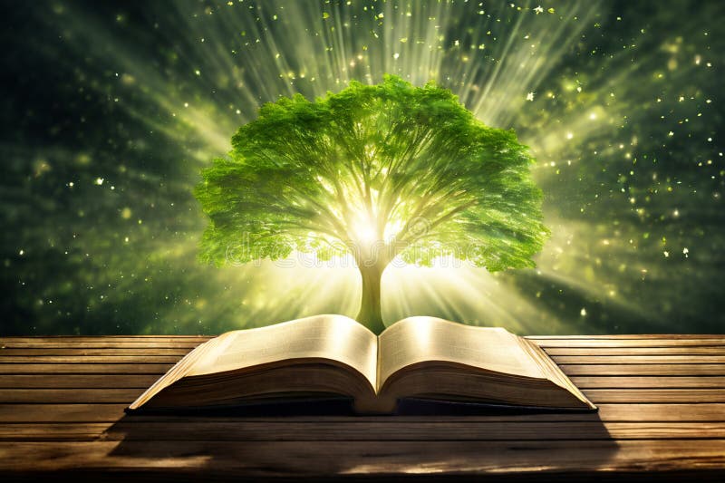 Open Book with Magical Green Tree Stock Image - Image of magical ...
