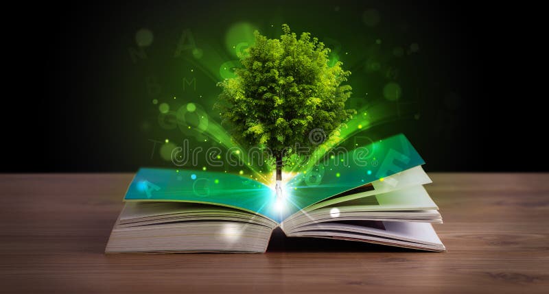 Open Book Magical Green Tree Rays Light Stock Illustrations – 28 Open ...