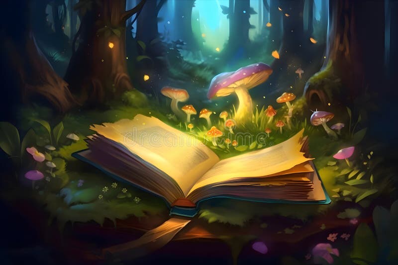 An Open Book with a Magical World in a Fairy Forest, Generative AI ...