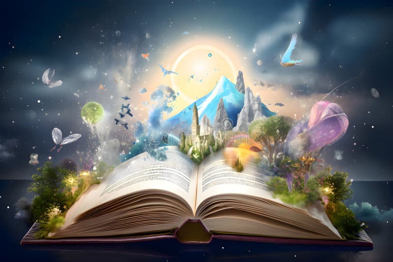 An Open Book with a Magical World, Generative AI 6 Stock Illustration ...