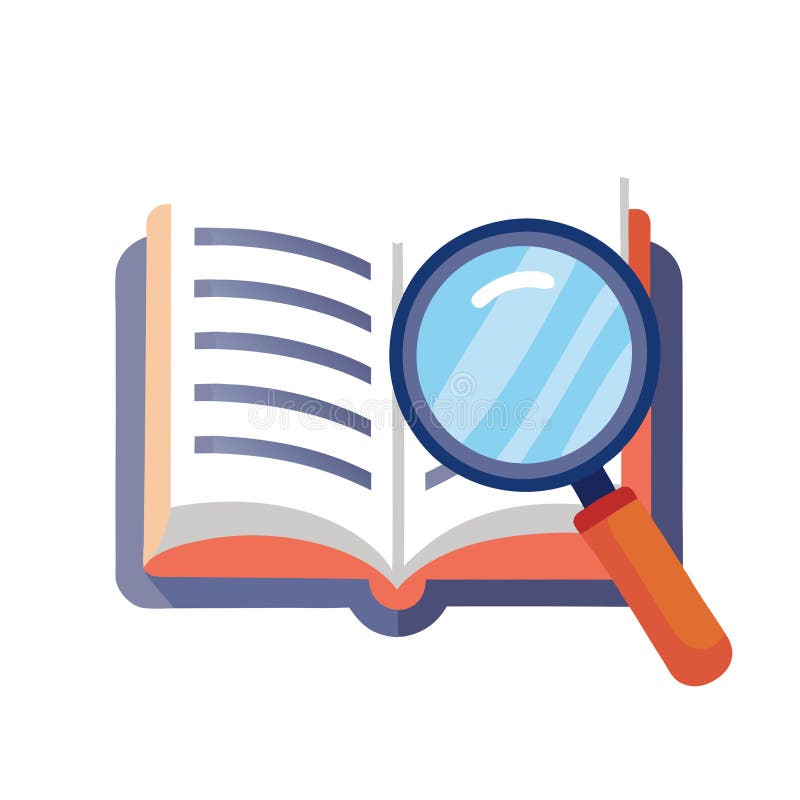 Open Book and Magnifying Glass Illustration: Education, Research, and ...
