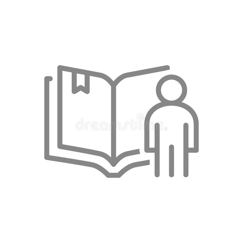 Open Book with Man Line Icon. Reading Book, Online Course, Library ...