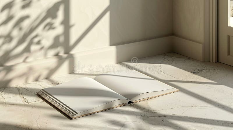 Open Book on Marble Floor with Sunlight and Plant Shadow Stock ...