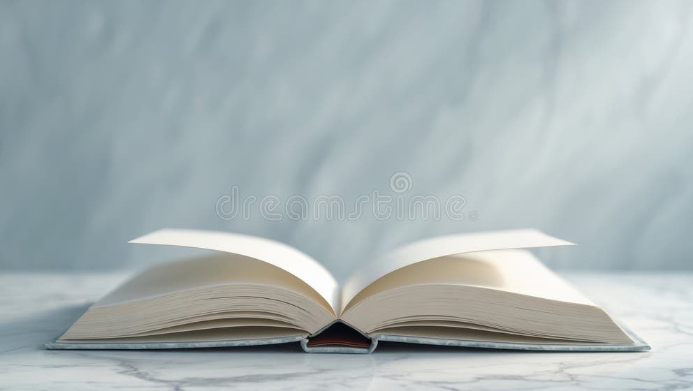 Open Book on Marble Surface Showcasing Blank Pages in Serene Setting ...