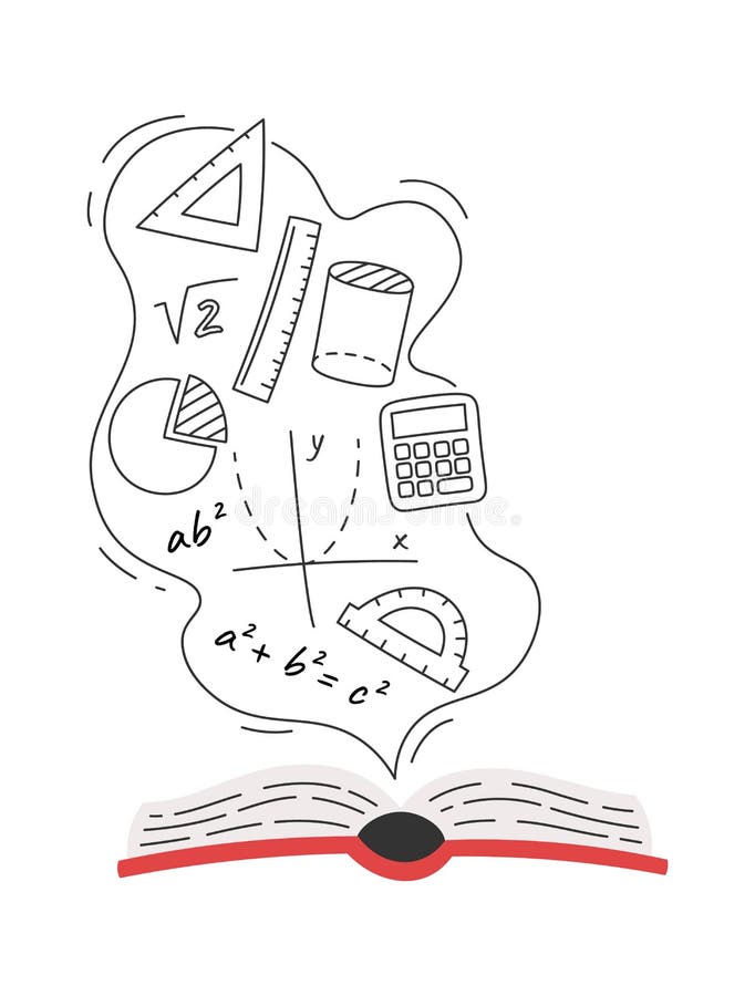 Open Book with Math Lesson Flying Elements Stock Vector - Illustration ...