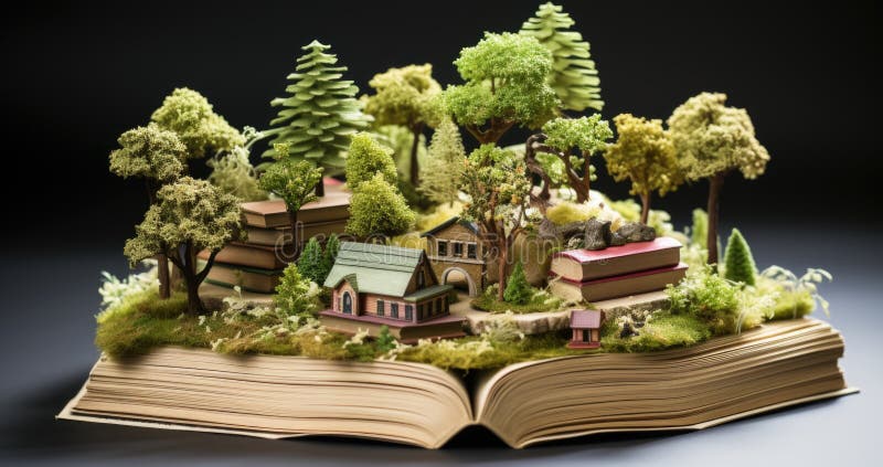 An Open Book with Miniature Houses and Trees on Top of it. Generative ...