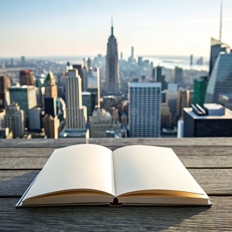Open Book Mockup with City Skyline Background Stock Illustration ...