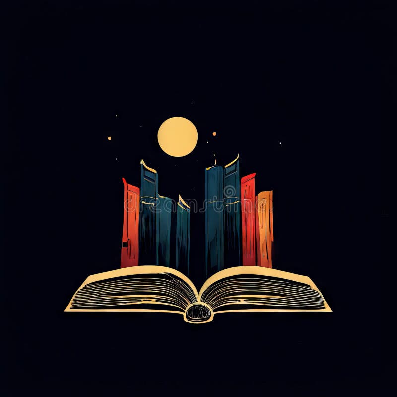 Open Book with a Moon and Stars Stock Illustration - Illustration of ...