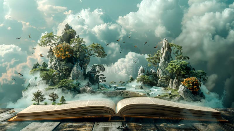 Open Book with Mountain Landscape Stock Illustration - Illustration of ... Open Book with Mountain Landscape Stock Illustration - Illustration of ...