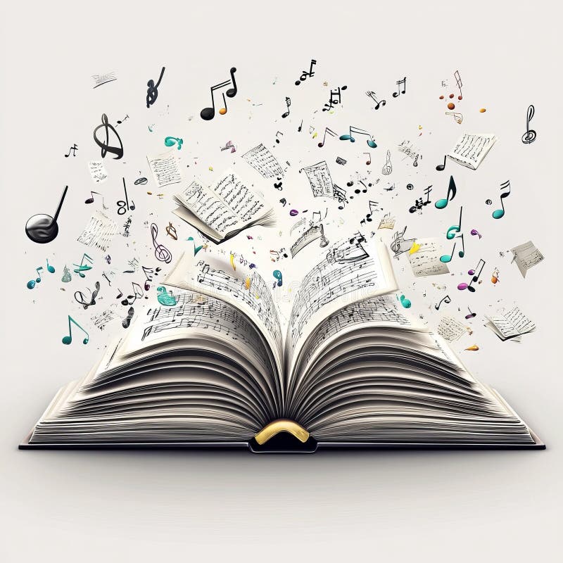 Open Book with Musical Notes Flying Out, Concept of Music Education ...