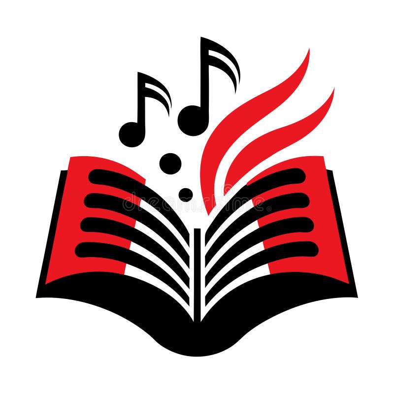 Open Book with Music Notes and Red Flames: Education and Inspiration ...
