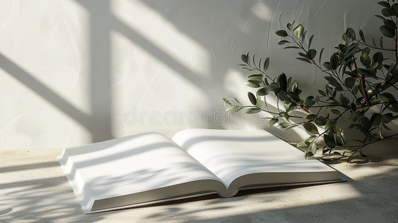 Open Book in Natural Light with Greenery Stock Illustration ...