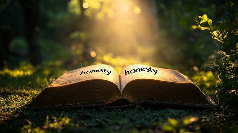 Open Book in Nature with "honesty" Illuminated Stock Image - Image of ...