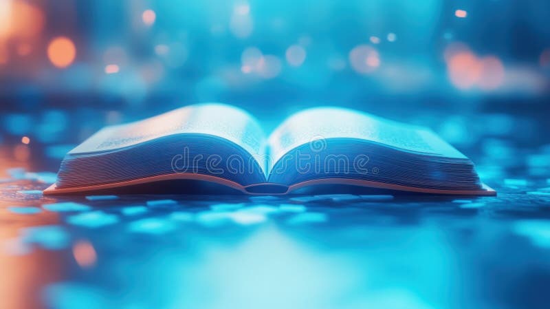 Open Book, Night, Illuminated Pages, Bokeh Lights Stock Illustration ...