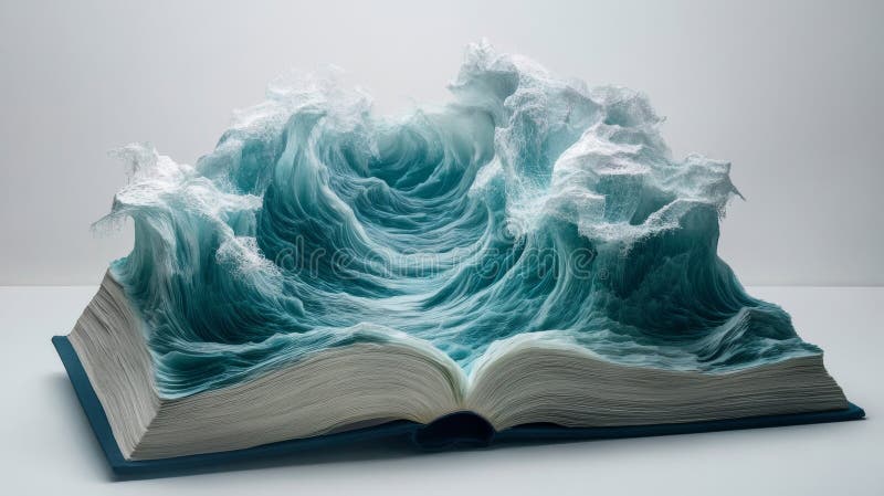 Open Book with Ocean Waves Emerging, Artistic Illustration. Creativity ...