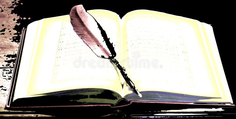 An Open Book and an Old Ink Pen Stock Illustration - Illustration of ...