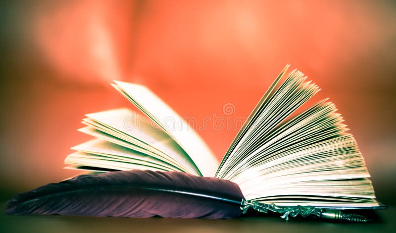 An Open Book and an Old Red Ink Pen Stock Image - Image of koran ...