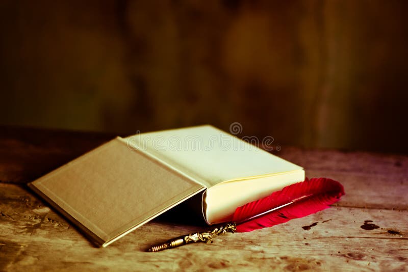 An Open Book and an Old Red Ink Pen Stock Photo - Image of october ...