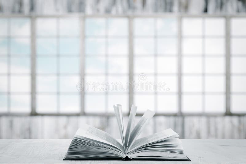 Open Book on in Old Room with Big Windows Stock Photo - Image of grunge ...