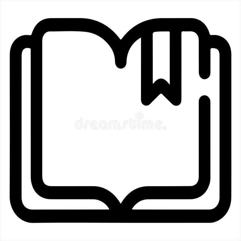 Open Book Outline Icon with Rounded Corners and Bookmark Stock ...