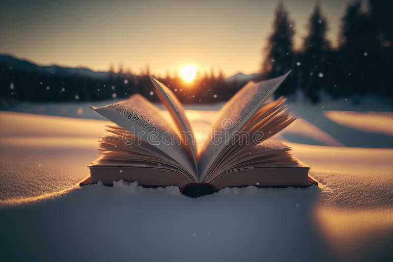 An Open Book Outside Covered in Snow, Ai Generated Stock Illustration ...