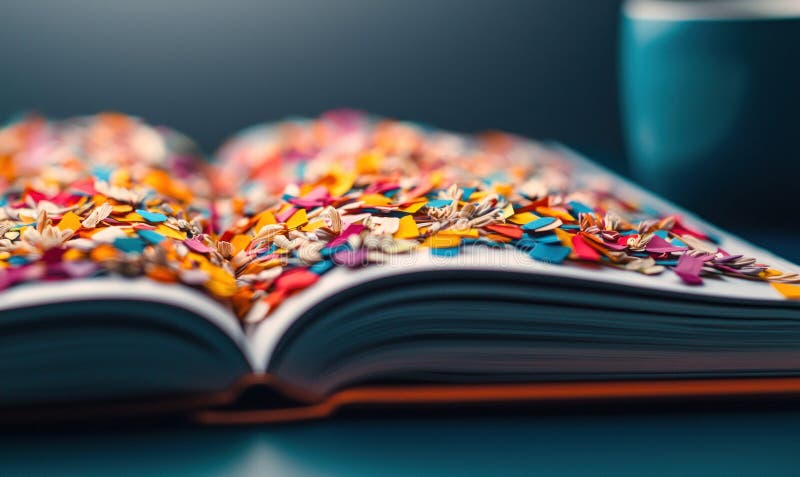 An Open Book Overflows with Vibrant Confetti, Symbolizing Joy and ...