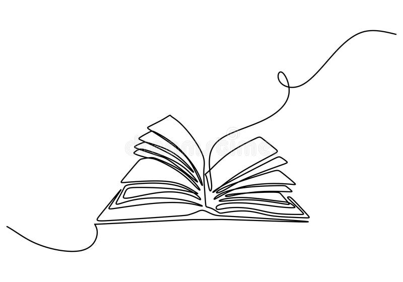 Open Book with Pages Blowing in the Wind in Continuous Line Drawing ...