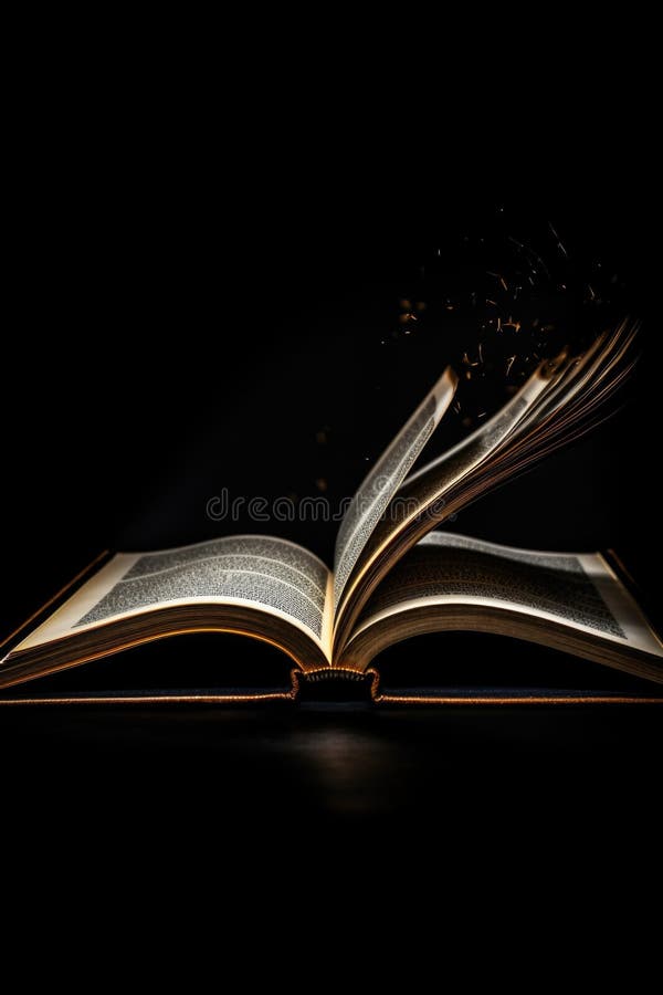 An Open Book with Pages Fluttering in the Air, Resting on a Table ...