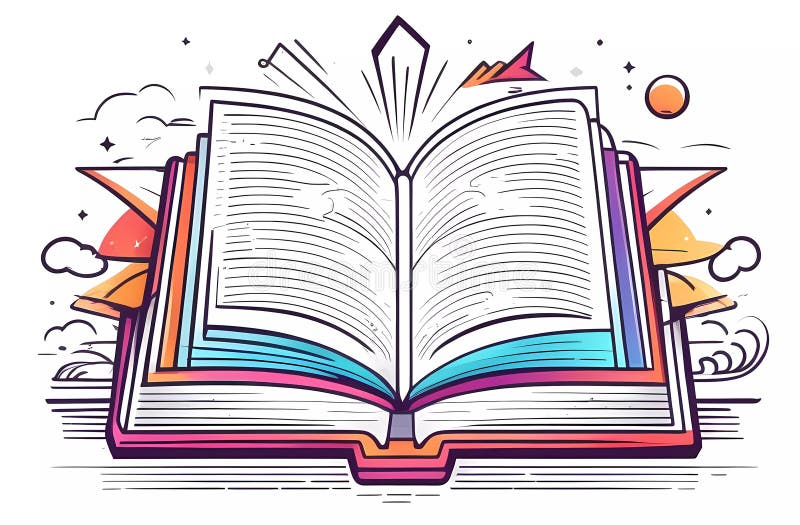 Doodle Book Icon Handdrawn with Thin Line and Colored with Colorful Blobs Stock Photo - Image of ...