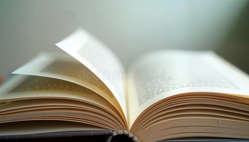 Open Book with Pages Showing Text. Light Falls on Pages. Soft Paper ...