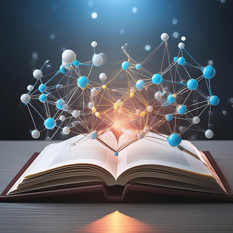 Open Book with Molecule Emergence. Generative AI Stock Image - Image of ...